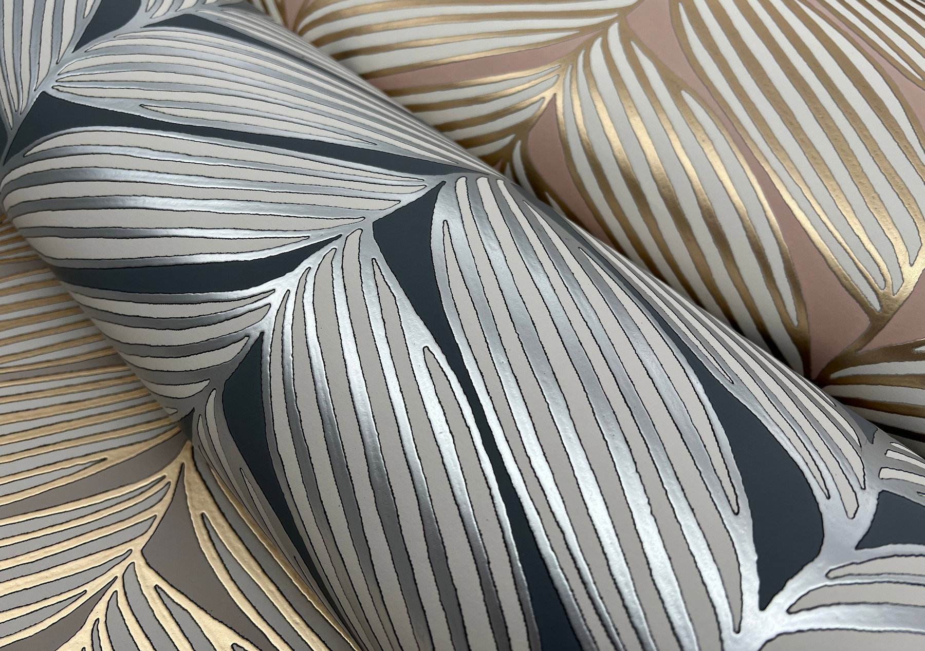Luminous Leaves Grey & Gold Wallpaper by York Wall | Decorilla