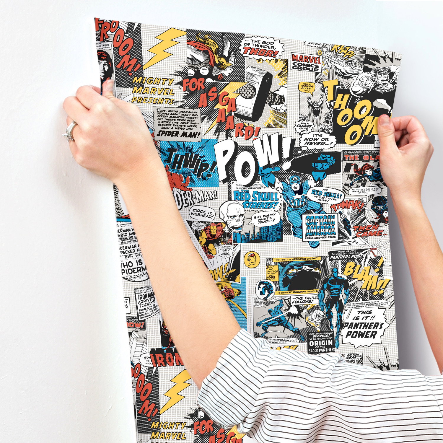 Marvel Comics Pow! Black & Blue Wallpaper by York Wall | Decorilla