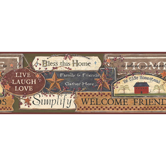 Country Sign Green & Burgundy Border by York Wall | Decorilla