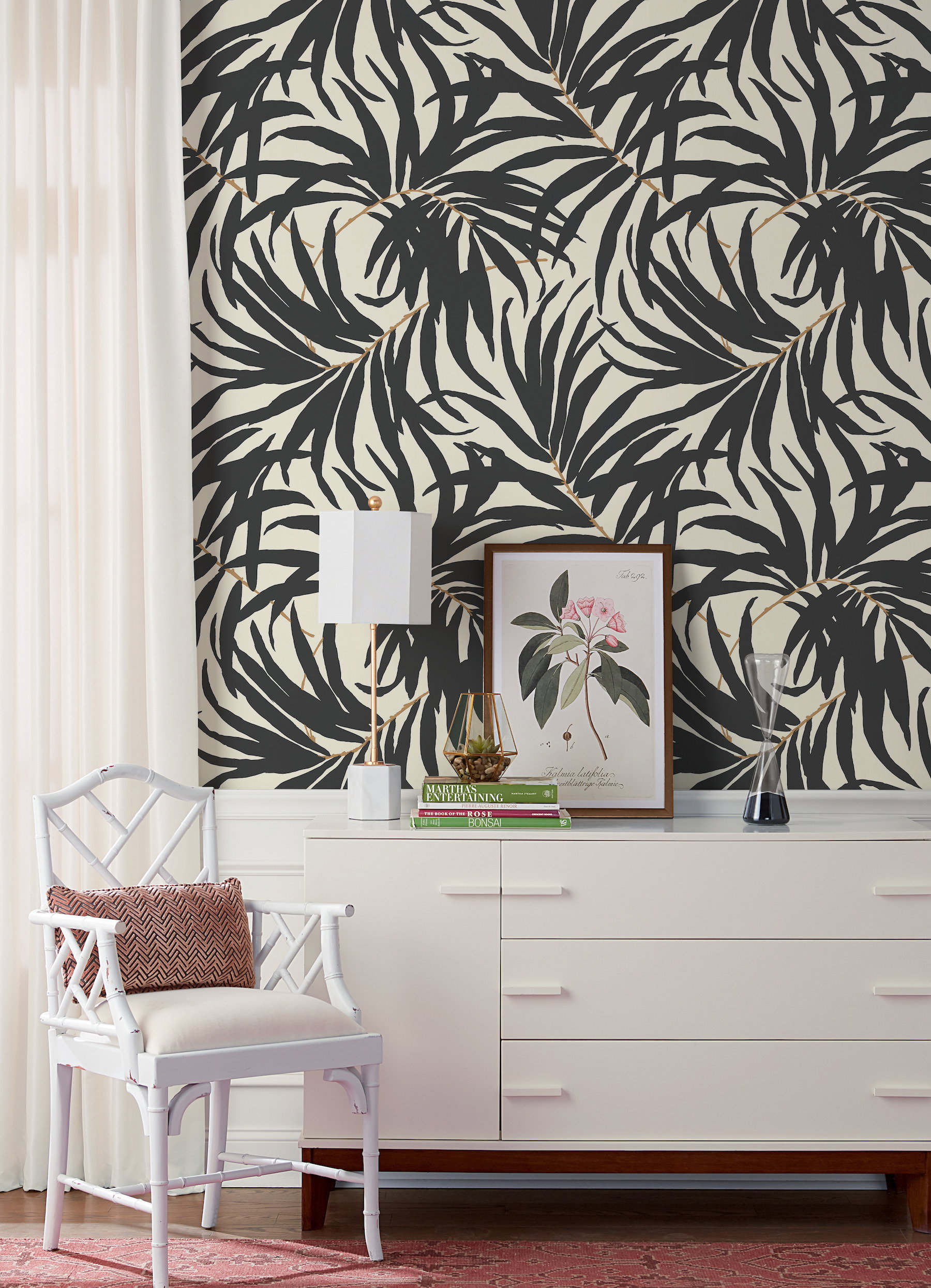 Bali Leaves Off White & Dark Grey Wallpaper by York Wall | Decorilla