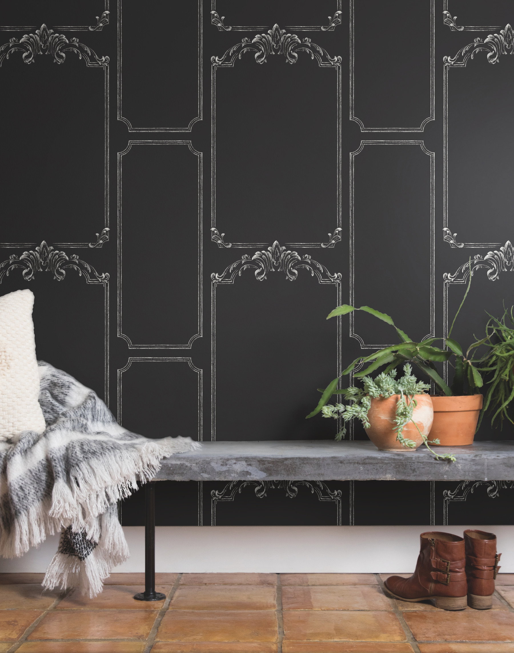 Chalkboard Black & White Wallpaper by York Wall | Decorilla