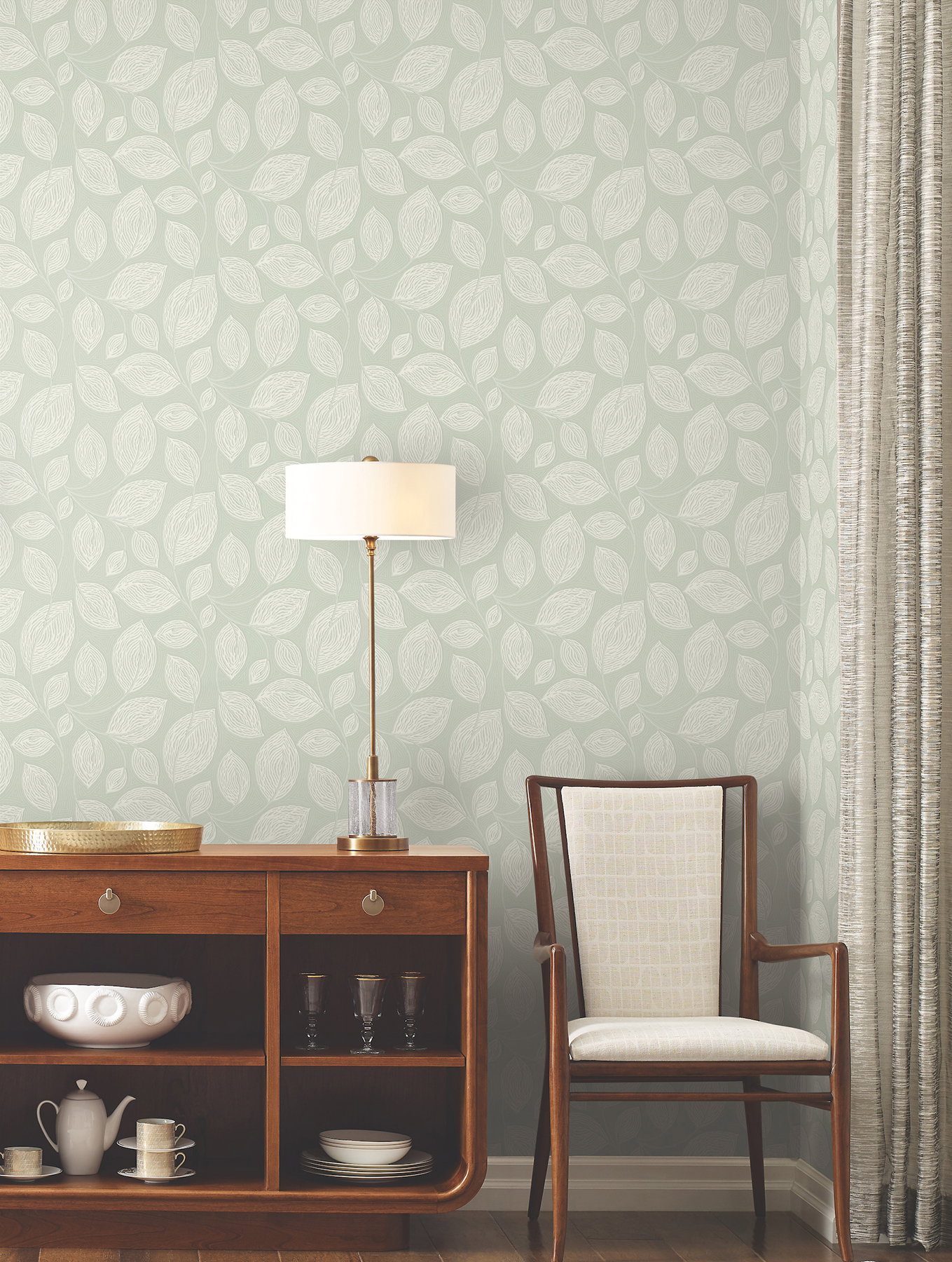 Contoured Leaves Green Wallpaper by York Wall | Decorilla