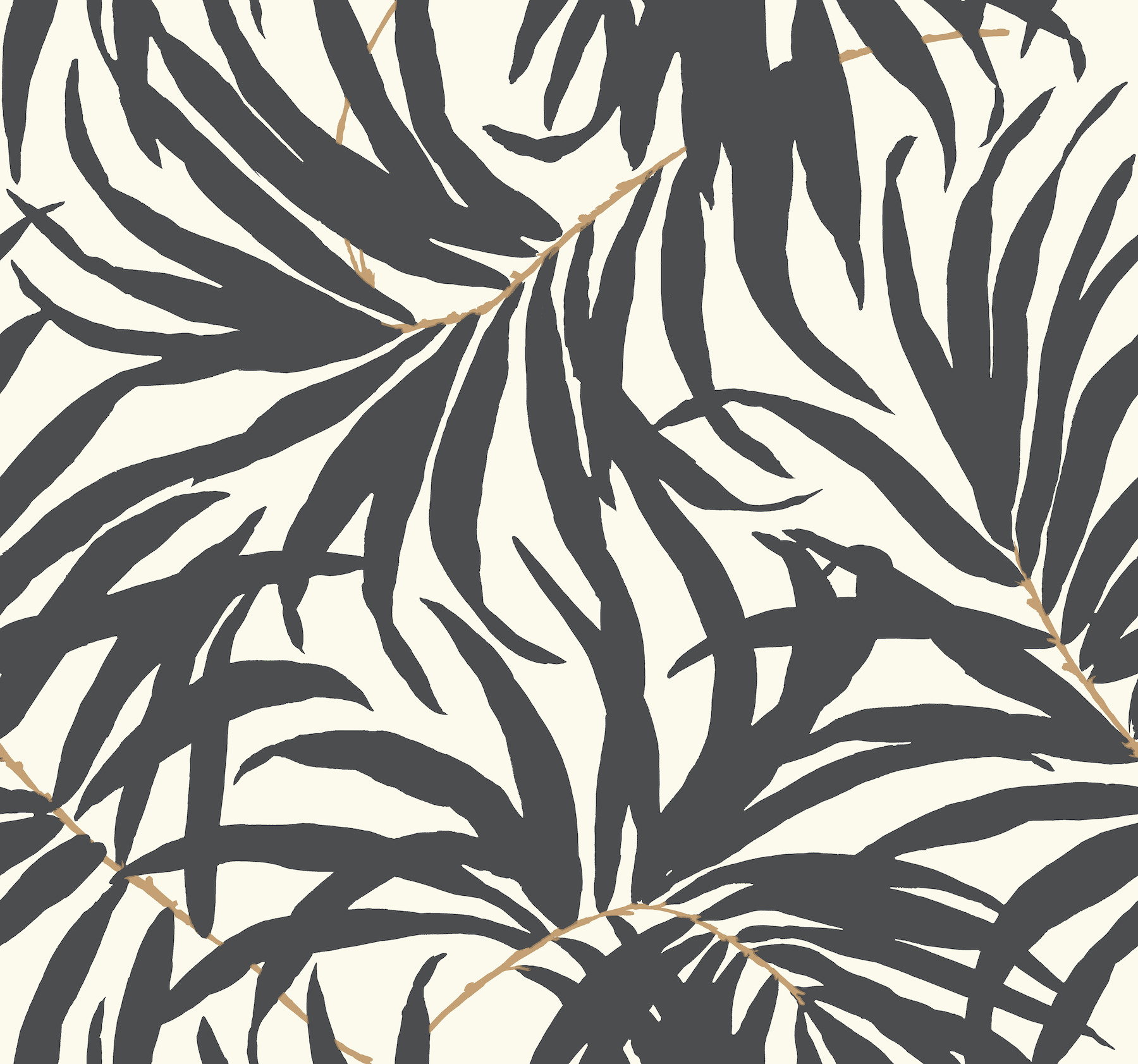Bali Leaves Off White & Dark Grey Wallpaper by York Wall | Decorilla