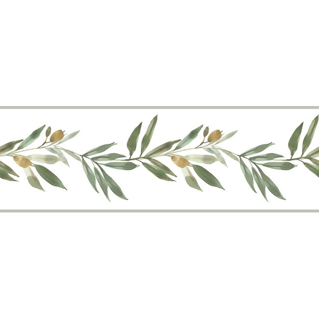 Olive Branch Green Border by York Wall | Decorilla