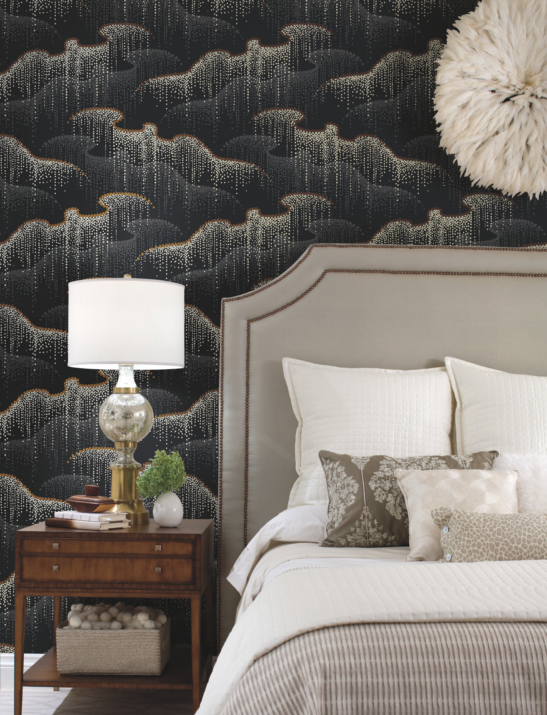 Moonlight Pearls Black Wallpaper by York Wall | Decorilla