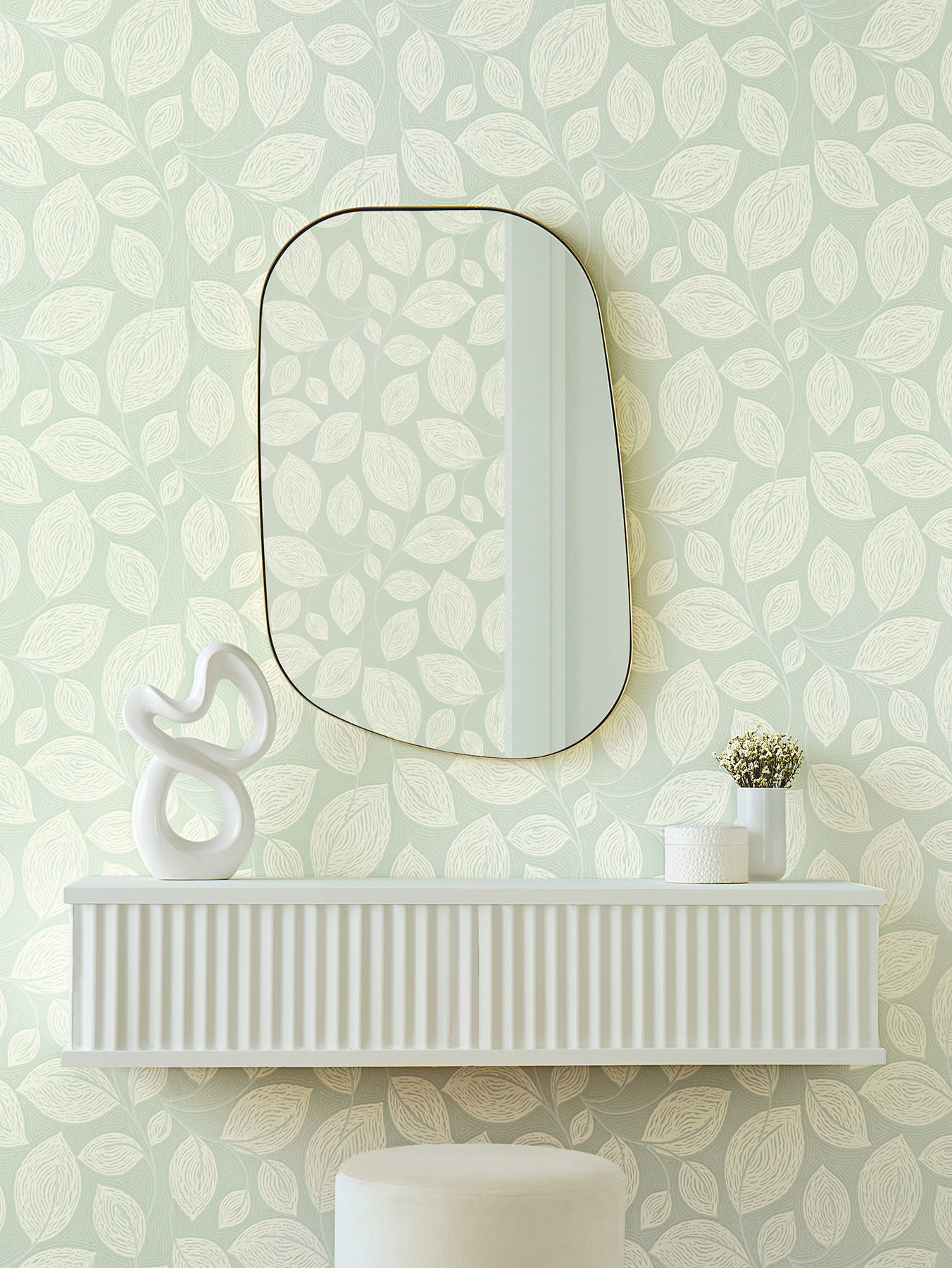 Contoured Leaves Green Wallpaper by York Wall | Decorilla