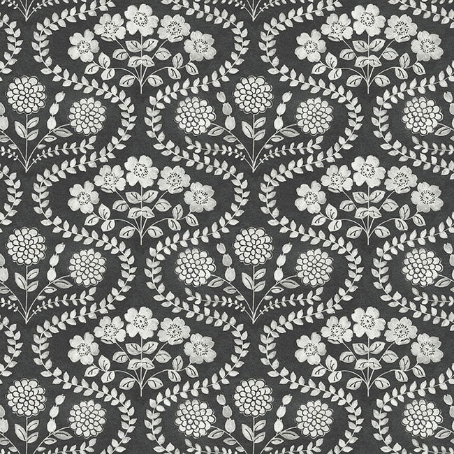 Folksy Floral Black & White Wallpaper by York Wall | Decorilla