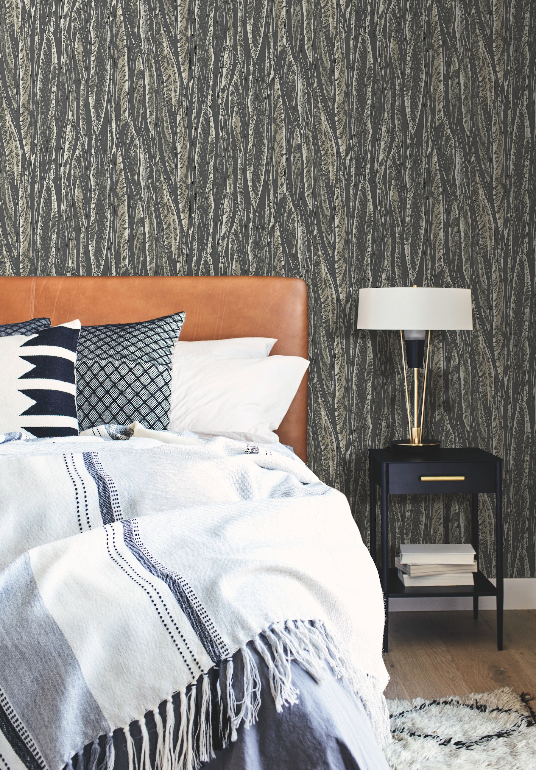 Native Leaves Black Wallpaper by York Wall | Decorilla