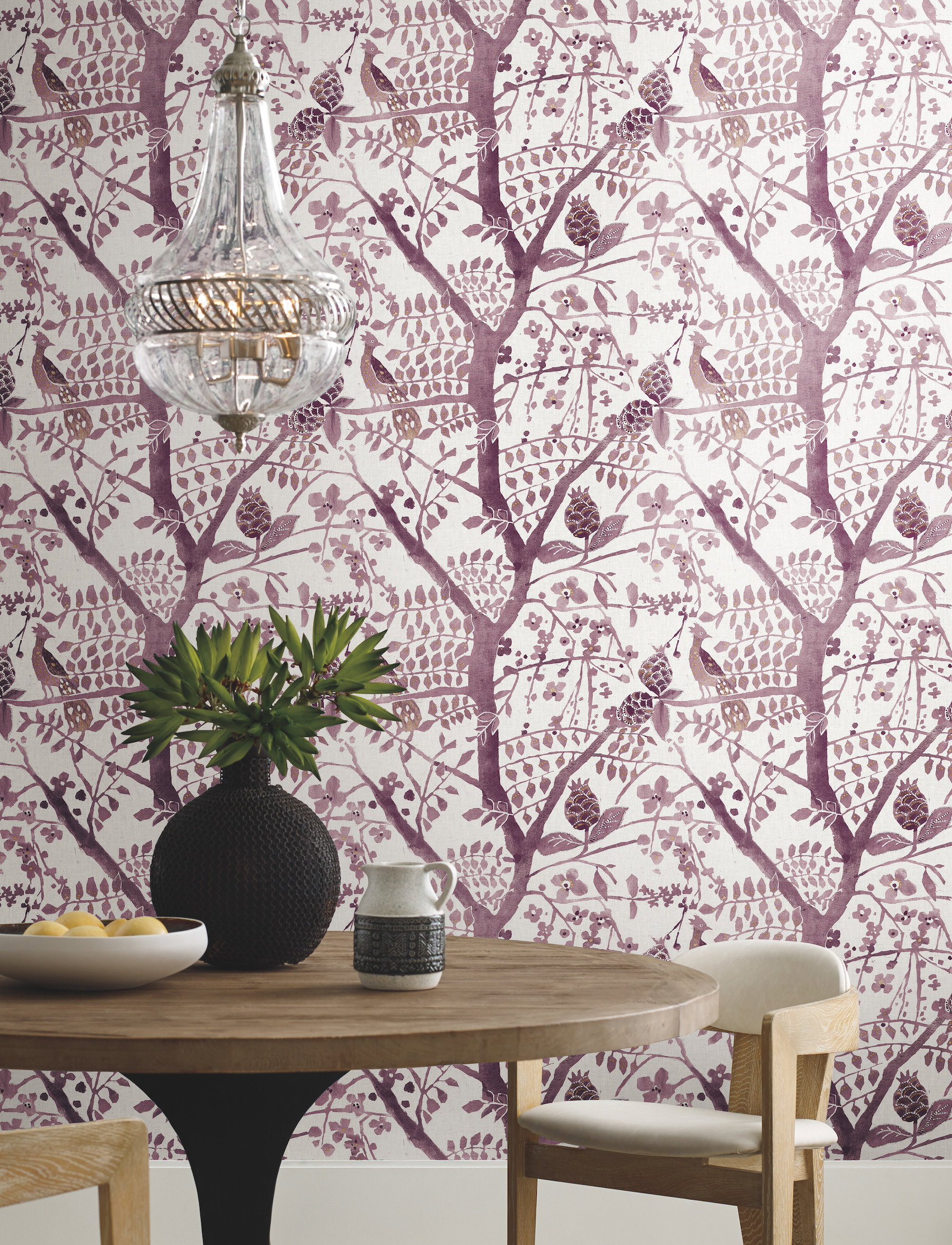 Peacock Block Print Purple Wallpaper by York Wall | Decorilla